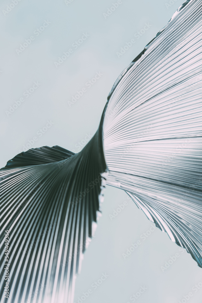 Curved steel. Abstract wallpaper. Ridged aluminum. Monochrome blue ...