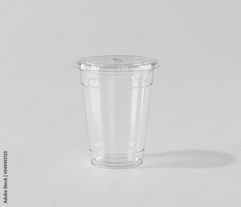 A realistic transparent disposable ice cup with, Transparent plastic cup mockup with lid, 3d ...