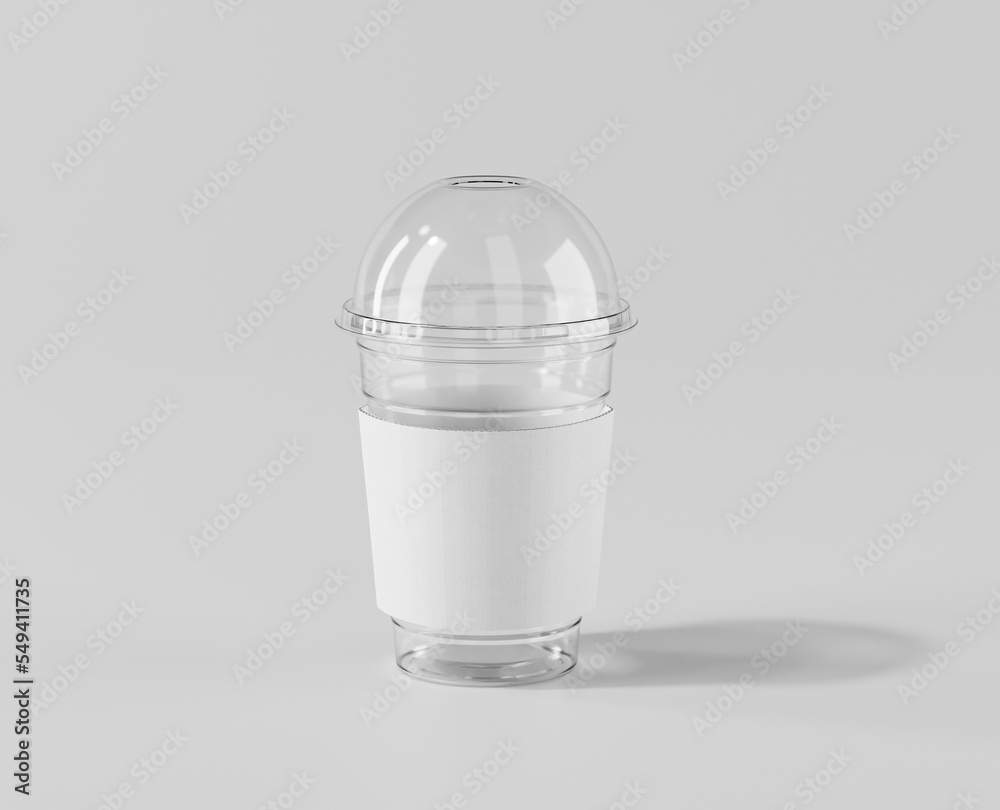 A realistic transparent disposable ice cup with a cup holder ...