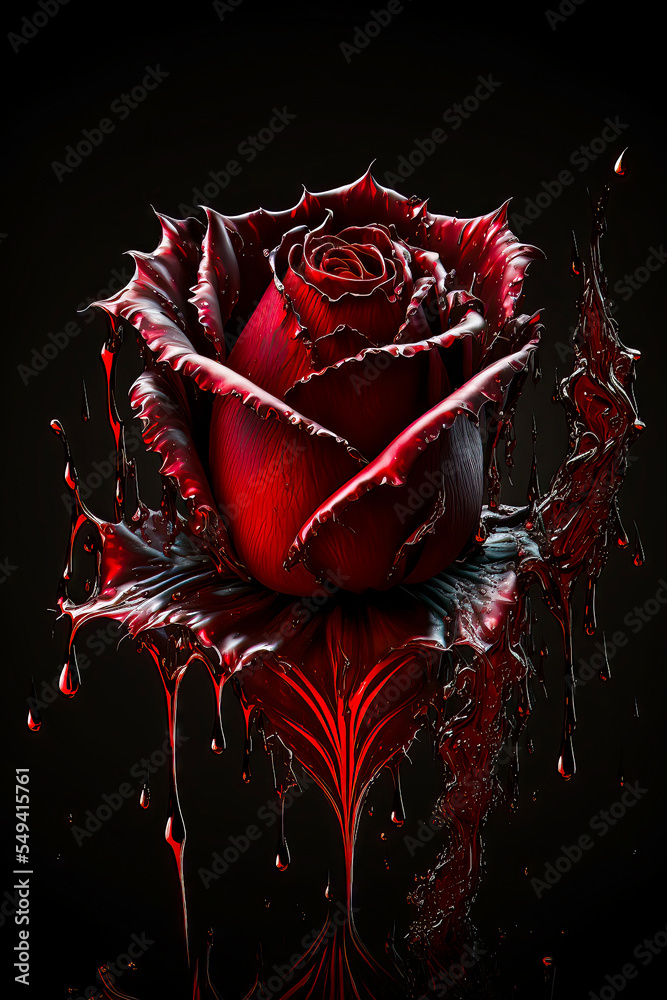Gothic rose dripping in red liquid ultra black shadow tones black ...