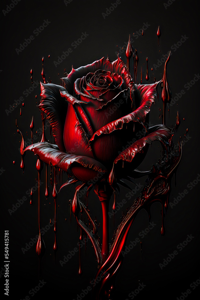 Gothic rose dripping in red liquid ultra black shadow tones black ...