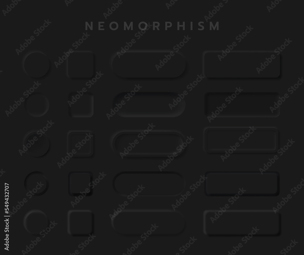 Black button Neumorphism design elements vector set, Button and Element ...
