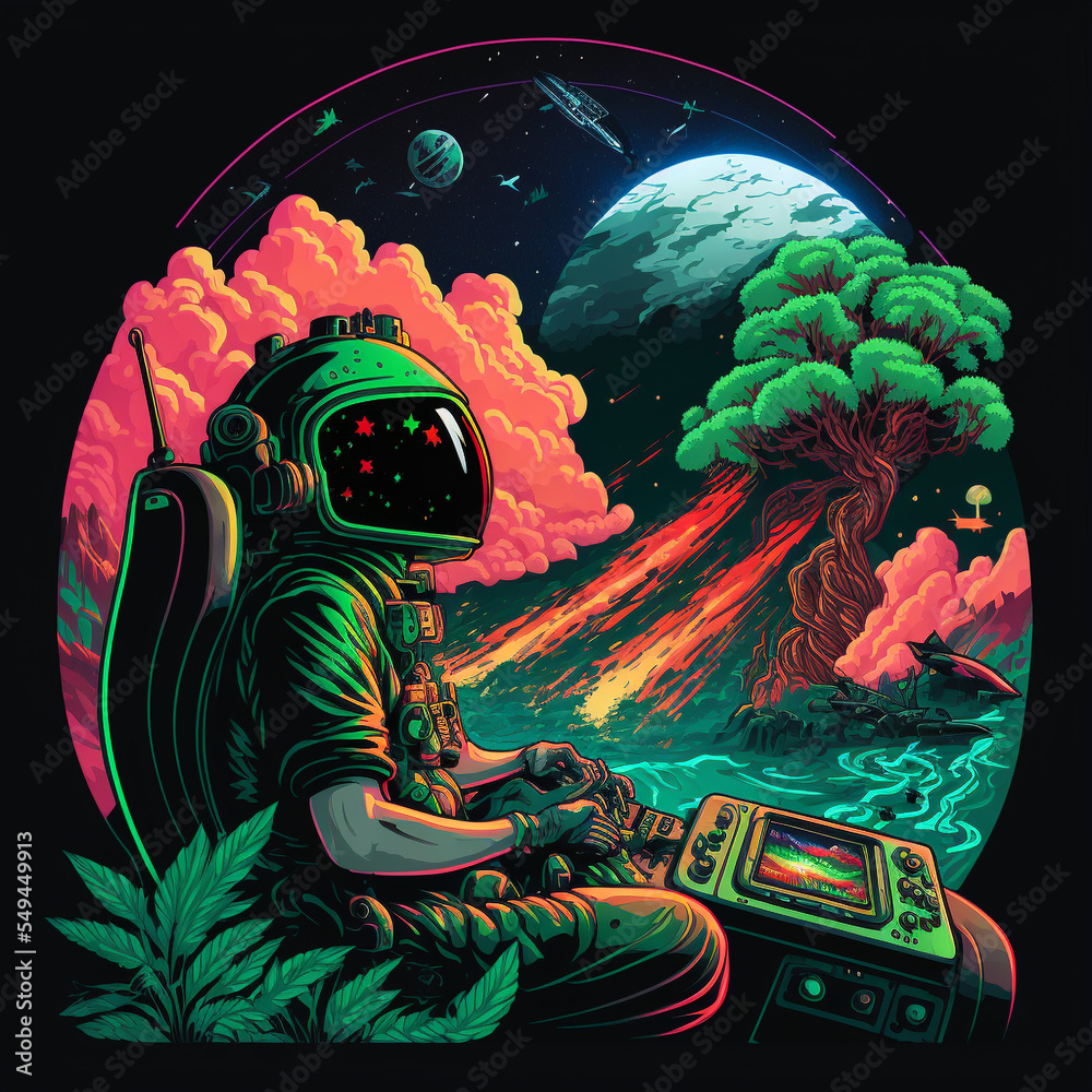 stoner Astronaut gamer in outer space looking into the distance. Stock ...