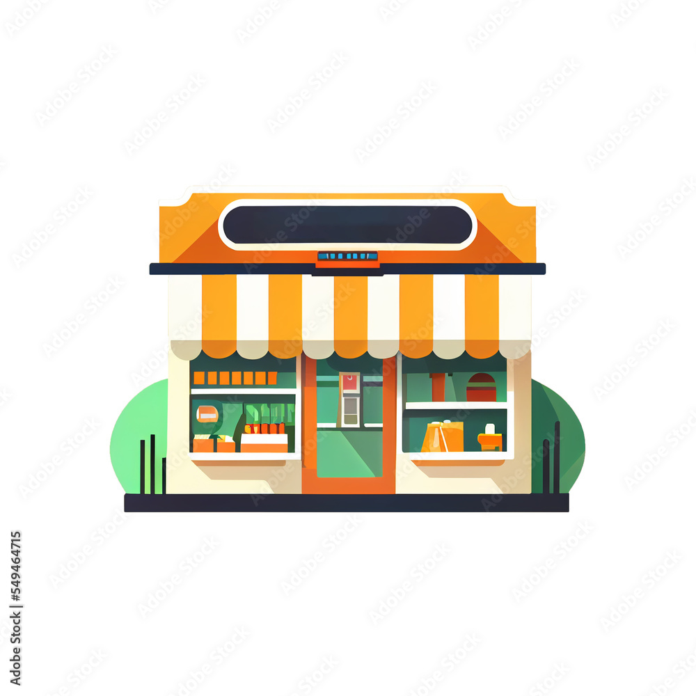 Illustration Stock Flat cartoon style shop facade front view. Modern ...