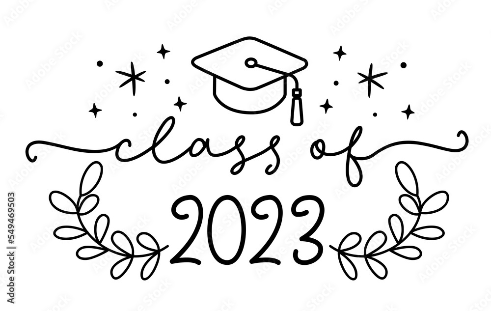 CLASS OF 2023. Graduation logo with cap and diploma for high school ...