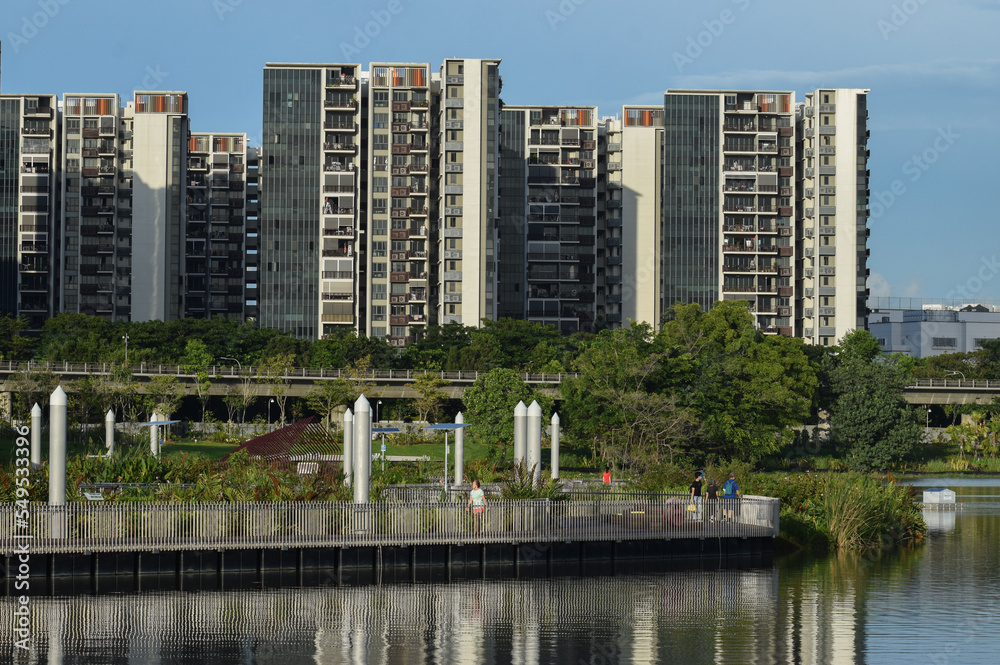 Floating wetlands at the edge of Jurong Lake in the western part of ...
