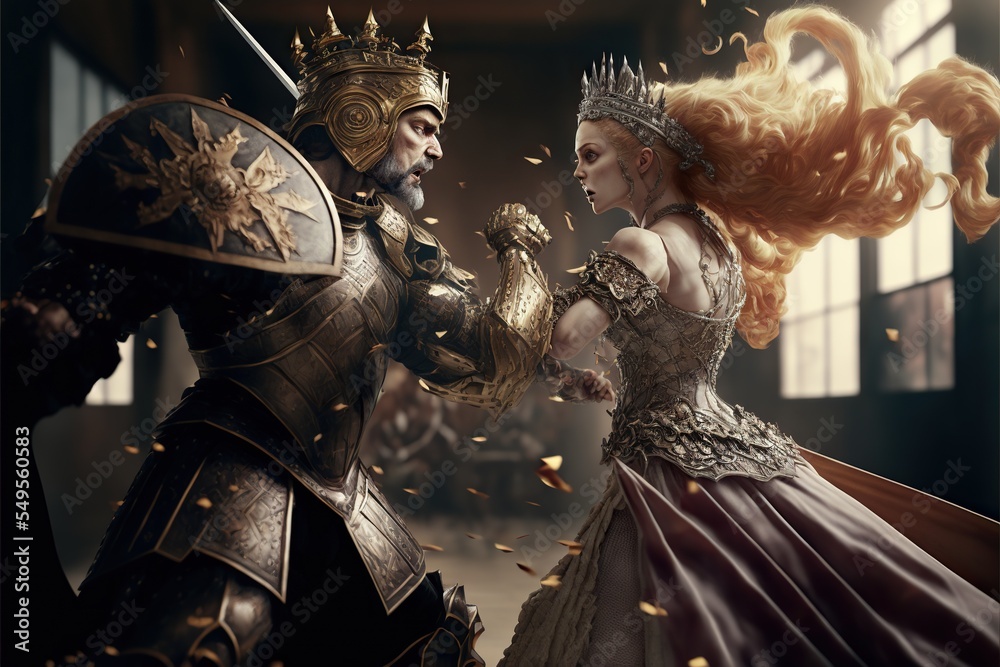 Epic battle between king and queen in armor Stock Illustration | Adobe ...