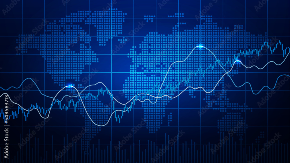 Candlestick chart, line graph and bar chart. World stock market index graph Stock Vector | Adobe ...