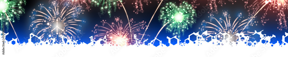 Fireworks drawing with heart and peace symbols. Transparent hexagon ...