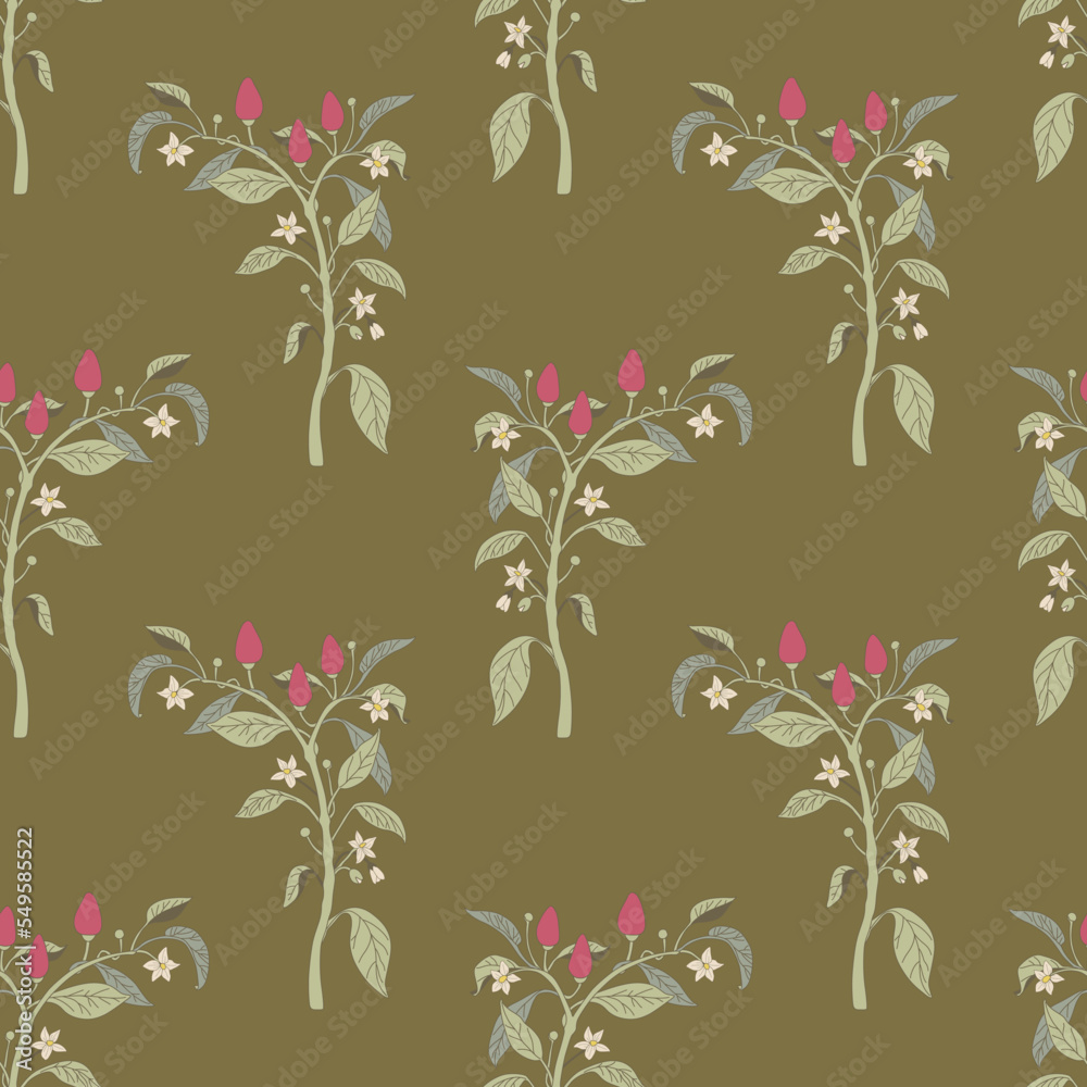 Seamless botanical pattern with branches of Chili Pepper plant ...