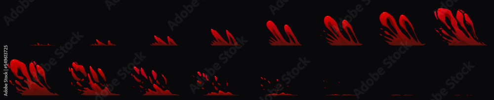 Blood splash sprite sheet for game or animation. Vector storyboard of ...