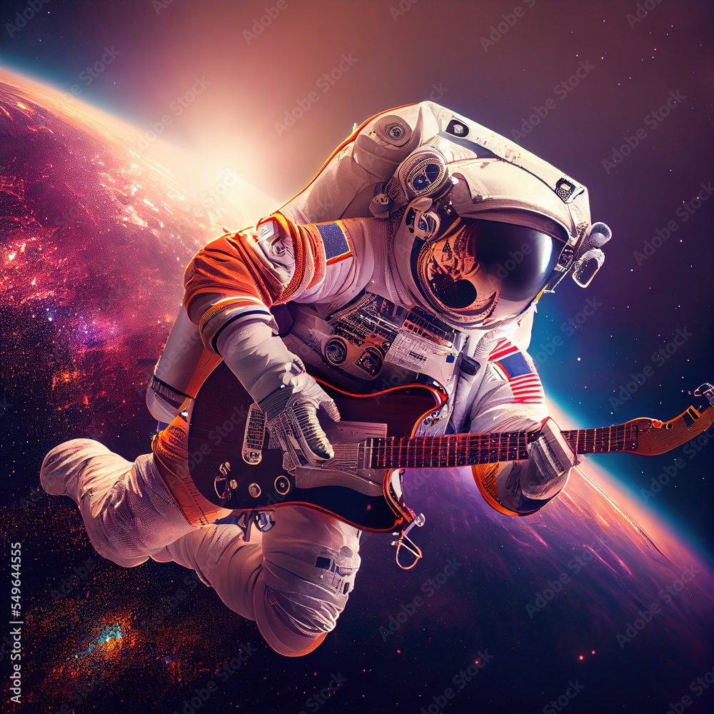 Astronaut playing guitar in outer space. Stunning photorealistic ...