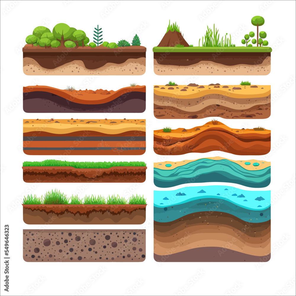 เวกเตอร์ Stock Seamless ground cross sections, underground textures set ...