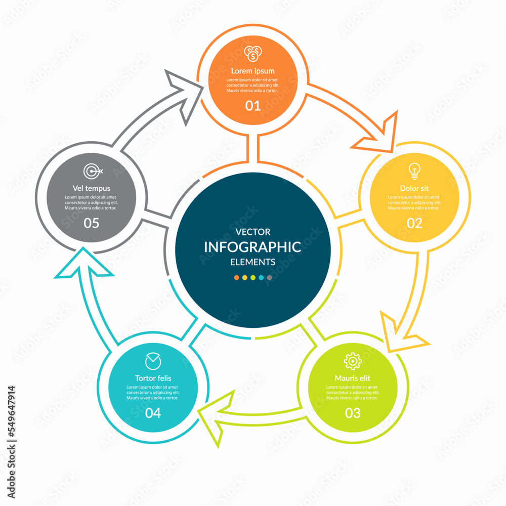 Simple infographic circle with 5 steps. Vector circular template, round ...