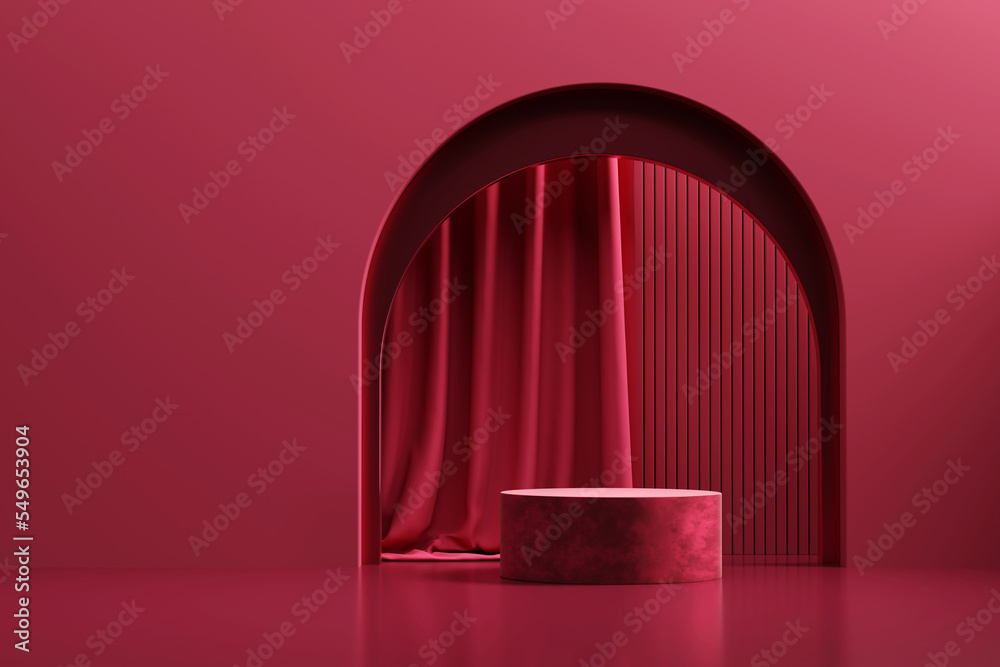 Abstract still life elegance red velvet podium platform product ...