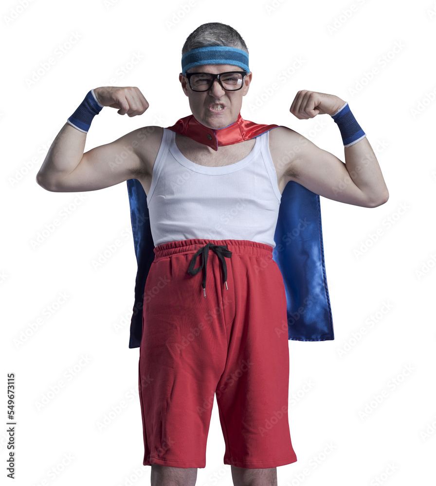 PNG file no background Ridiculous skinny superhero showing off muscles ...