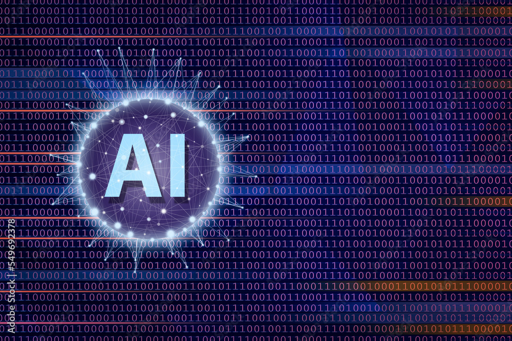 Artificial Intelligence, digital, technology background, with binary code. Abstract background ...