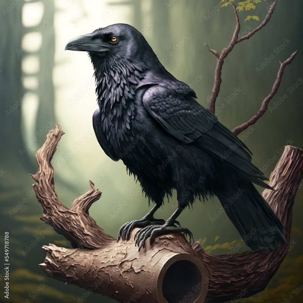Standing raven on a branch, abstract art Stock Illustration | Adobe Stock