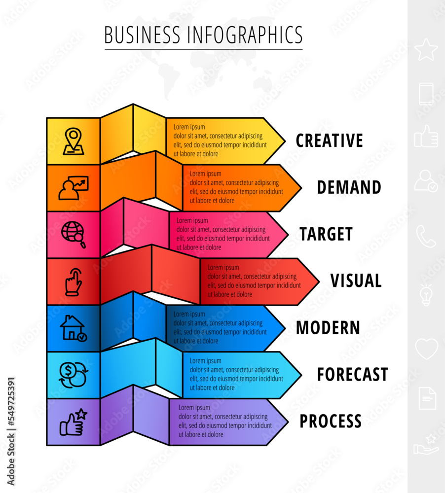 Vector ribbon infographics with 7 icons. Modern concept graphic process ...