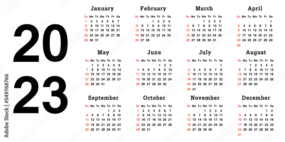 2023 Calendar, week starts Sunday, desk calendar template Stock Vector ...