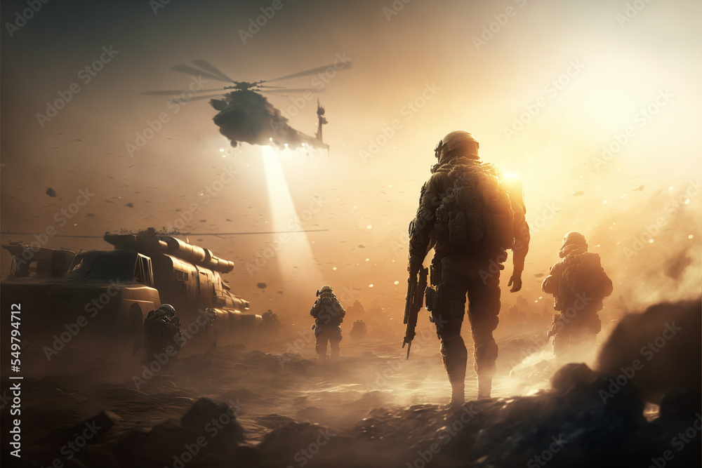 Concept art illustration of army soldier on war Stock Illustration ...