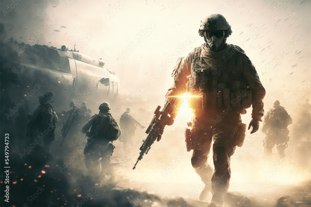 Concept art illustration of army soldier on war Stock Illustration ...