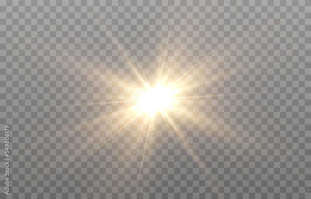 Vector light on isolated transparent background. Sun, rays of light png. Magic glow, golden ...