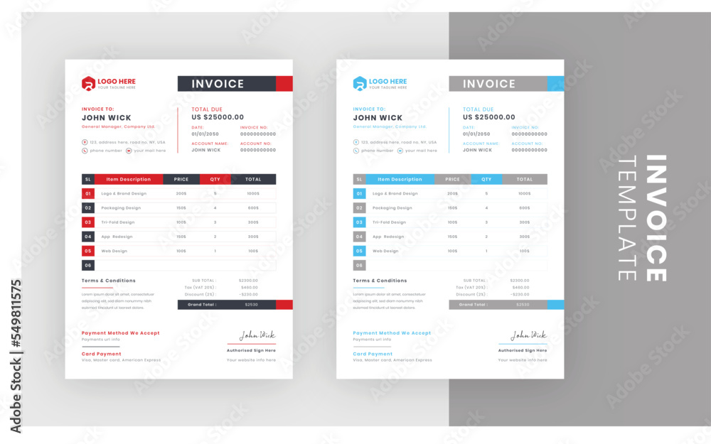 Business invoice form template. Clean Invoice template design, or price ...