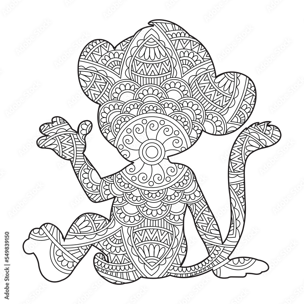 Zentangle monkey mandala coloring page for adults christmas monkey and ...