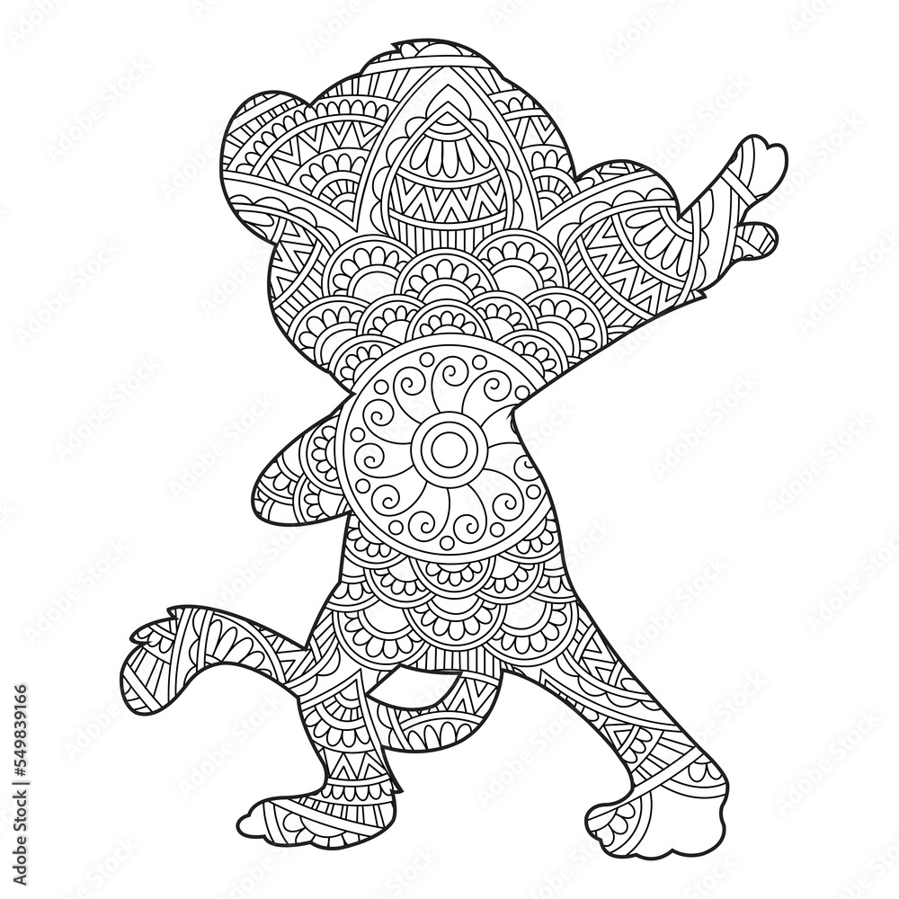 Zentangle monkey mandala coloring page for adults christmas monkey and ...
