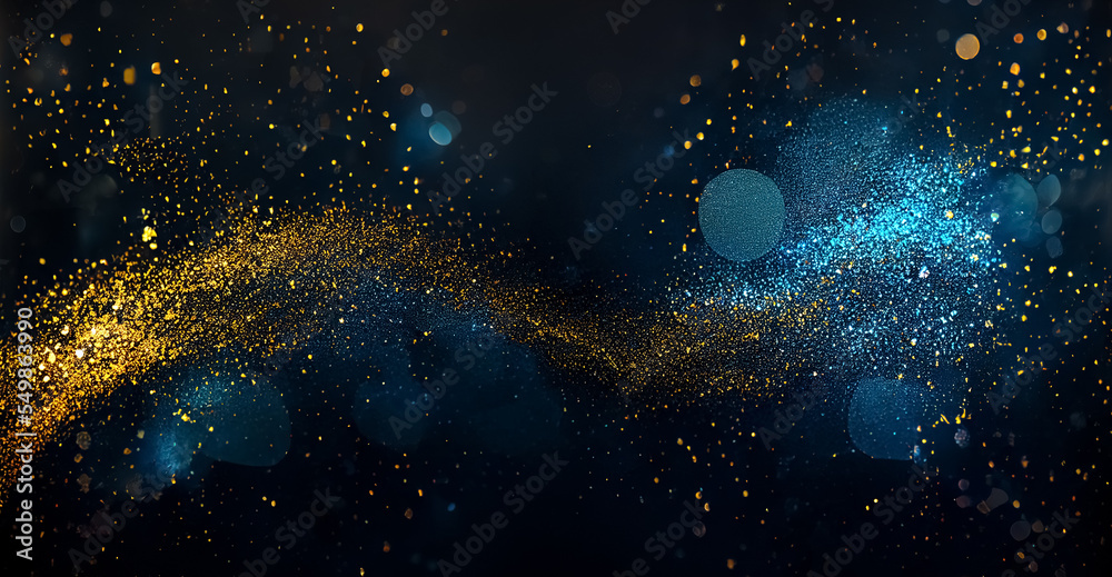 Abstract background with Dark blue and gold particle. Christmas Golden light shine particles ...