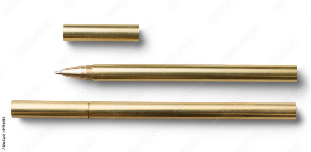 minimalist golden / brass ballpoint pen - open with separate cap and ...