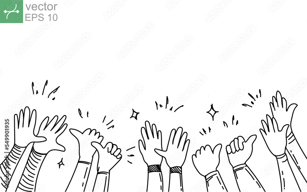 Doodle of hands clapping ovation. Applause, thumbs up gesture hand ...