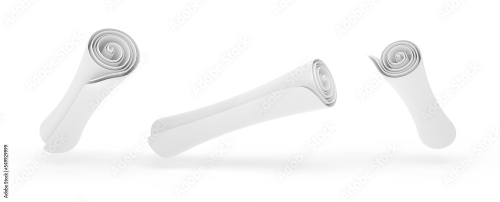 Blank rolled newspaper in different angles 3d render. Mock up daily ...