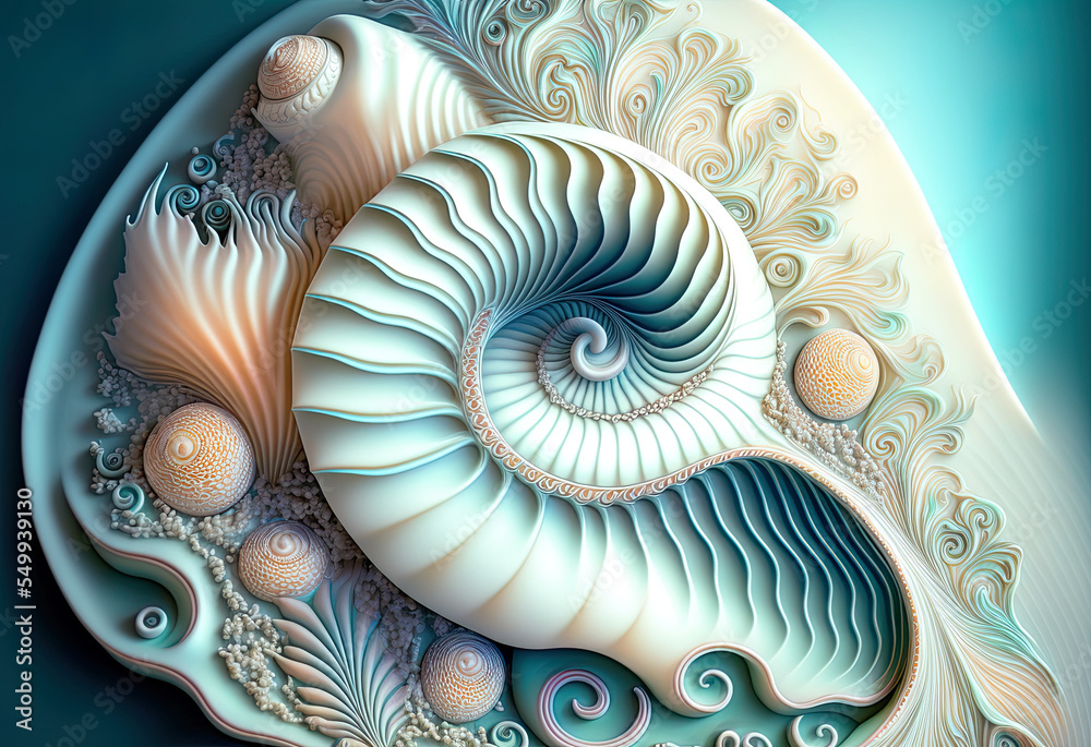 Illustration Stock fiction nautilus shell, nautilus background, pastel ...