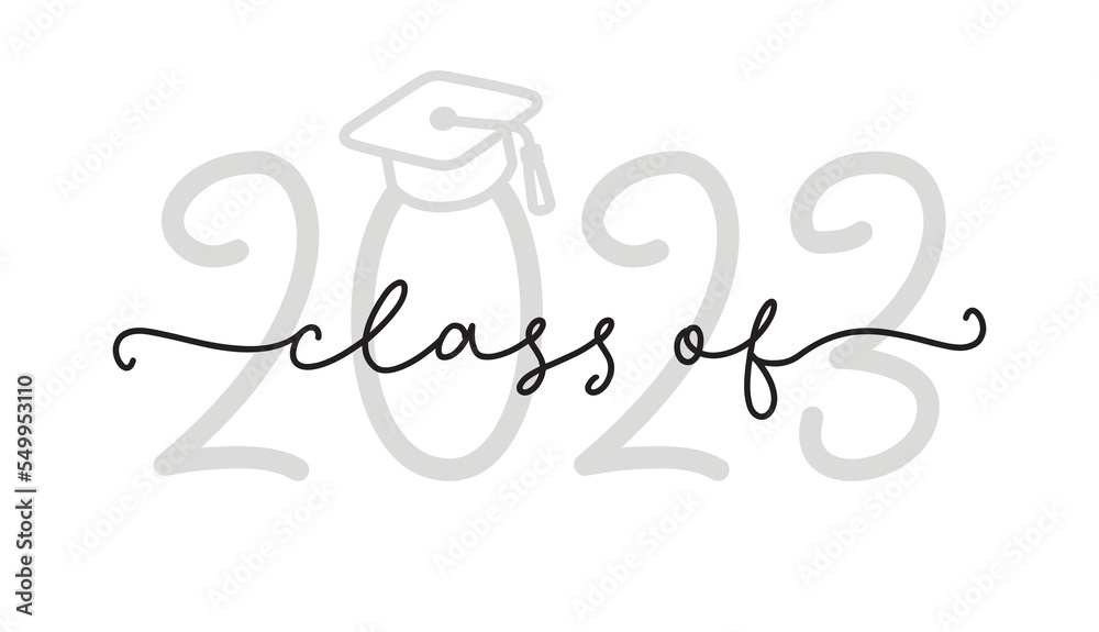 CLASS OF 2023. Graduation logo with cap and diploma for high school ...