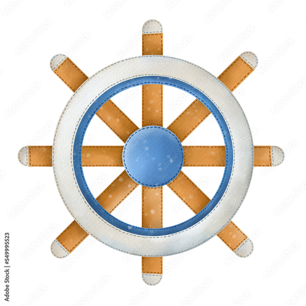 Cartoon helm illustration. Watercolor wooden hand drawn wheel clipart ...