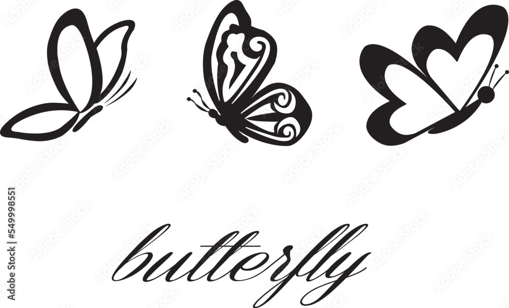 Vector de Stock Mariposas en blanco y negro contorno vector. Vista de ...