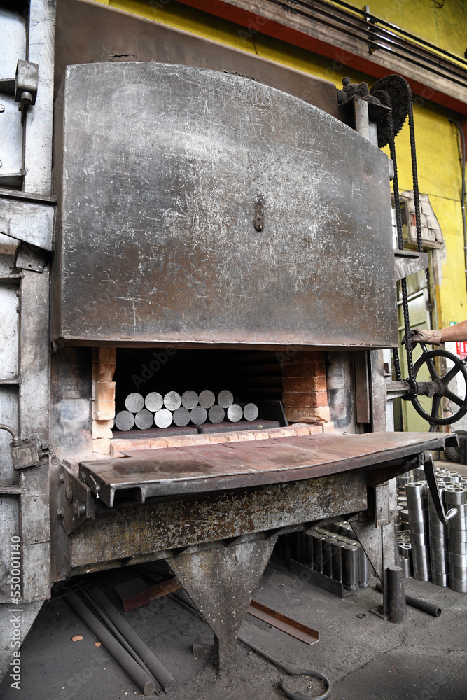 Interior of a metal foundry. Layout of a foundry with steel furnaces ...