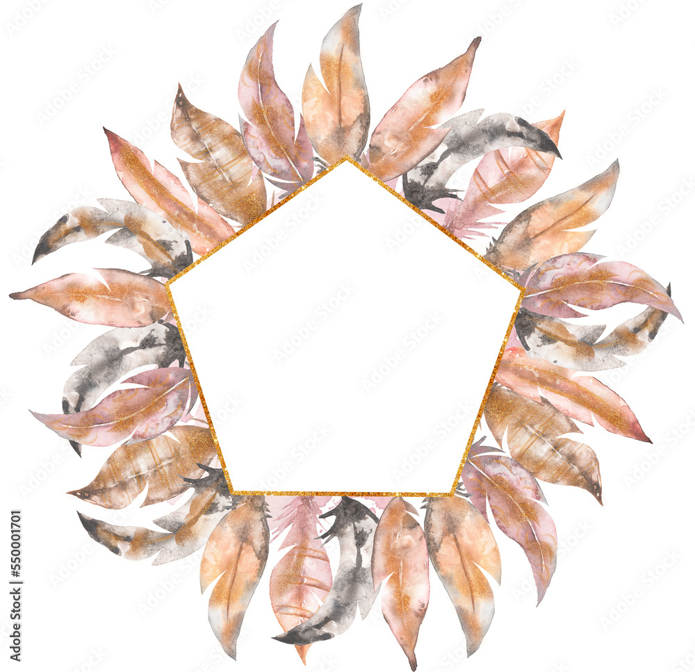 Watercolor Feathers Clipart. Boho hand drawn Feathers Frame ...