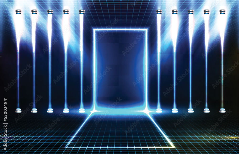 abstract futuristic background of blue empty stage arena stadium ...