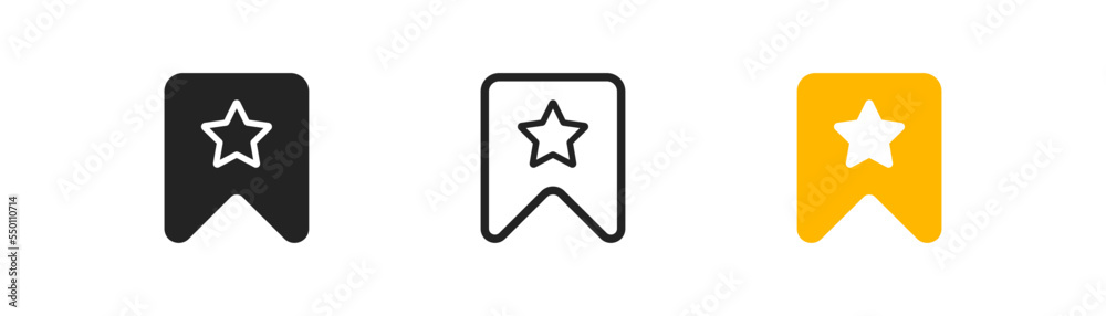 Add favorite icon on white background. Yellow bookmark with star sign ...