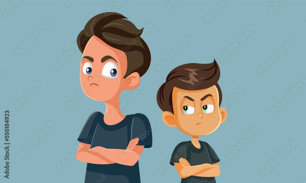 Teenage Boy Fighting with His Little Brother Vector Cartoon ...