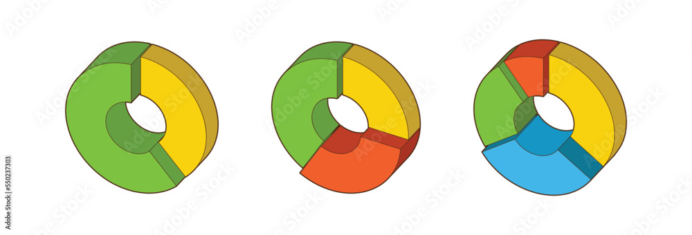 Donuts, Pie chart icons, isolated on the background. 3d, Isometric ...
