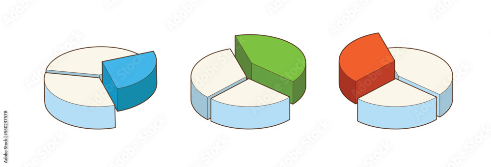 Donuts, Pie chart icons, isolated on the background. 3d, Isometric ...
