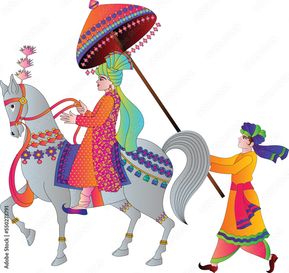 vector illustration of an Indian wedding invitation card, bride on ...