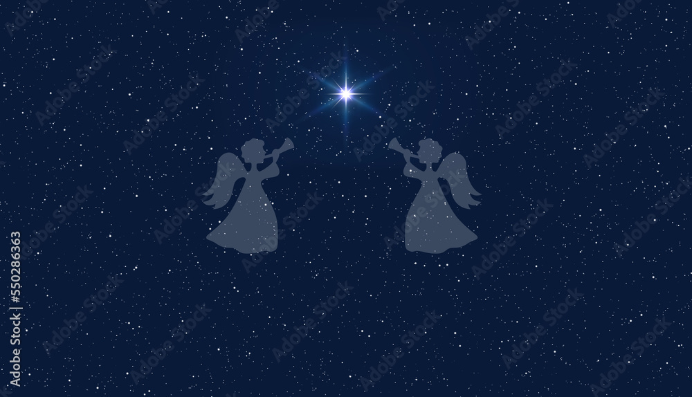 Christmas star, starry sky and angels, Nativity of Jesus Christ. Stock ...