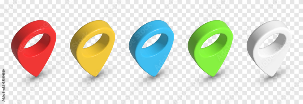 Vector set of navigation markers on a transparent background. PNG location point, multicolored ...