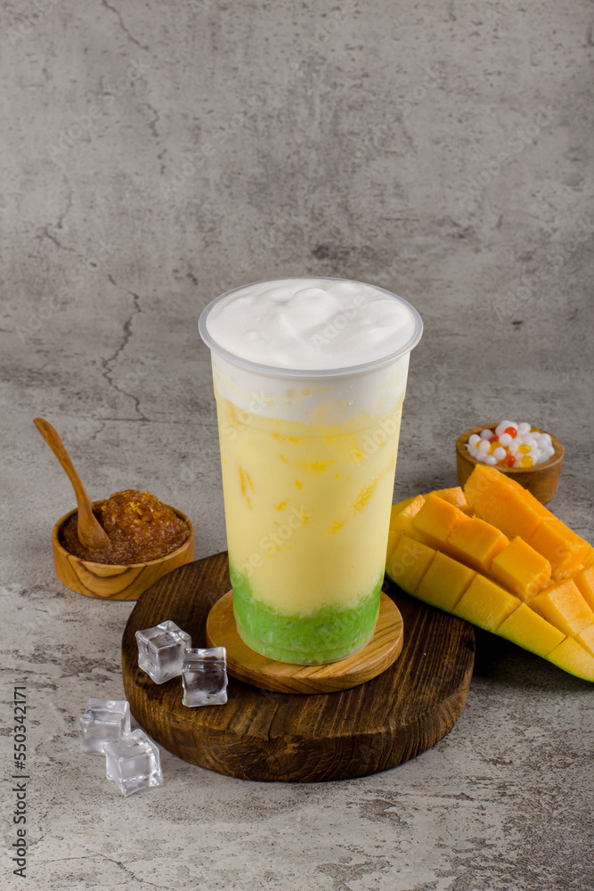 Boba or tapioca pearls is taiwan bubble milk tea in plastic cup with ...