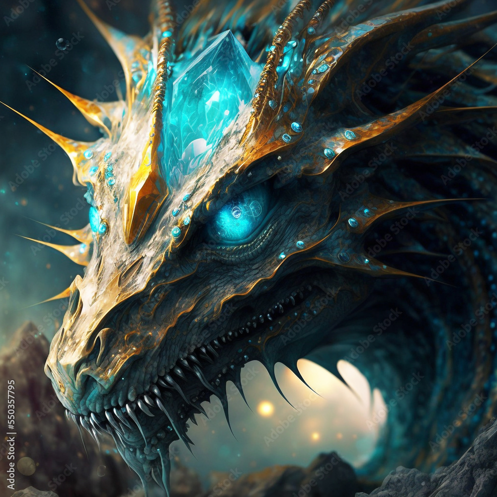 Ice Dragon Illustration, Realistic Mythological Creature, Winter Blue ...